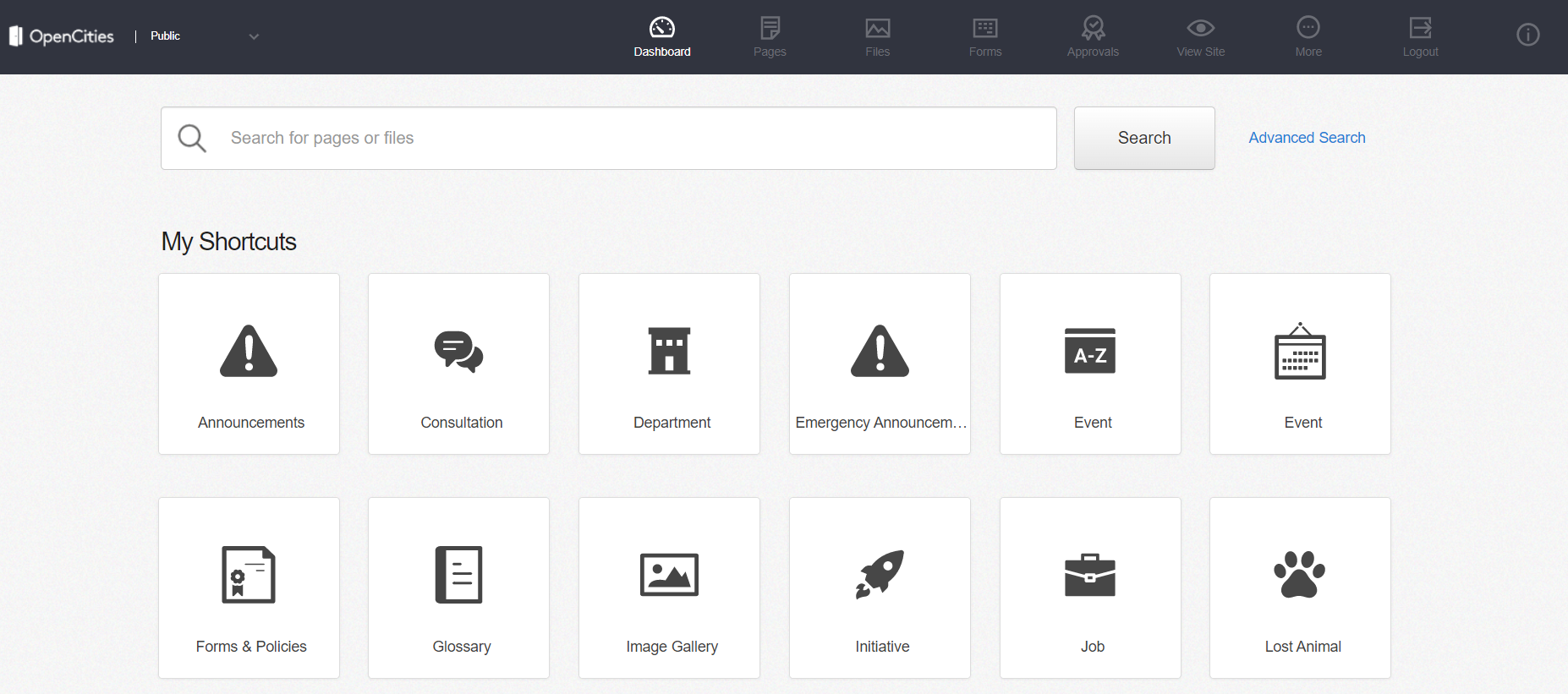 Add Shortcuts to the Dashboard – OpenCities