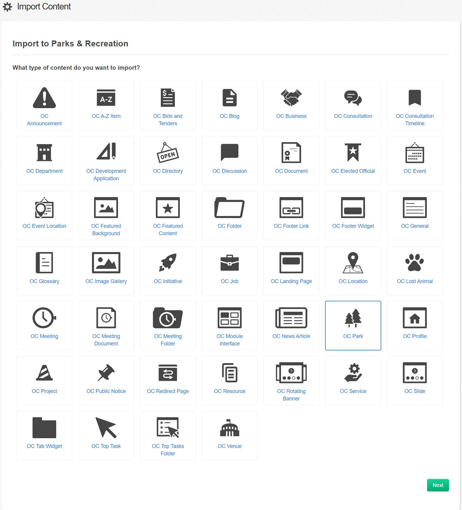 Importing content – OpenCities